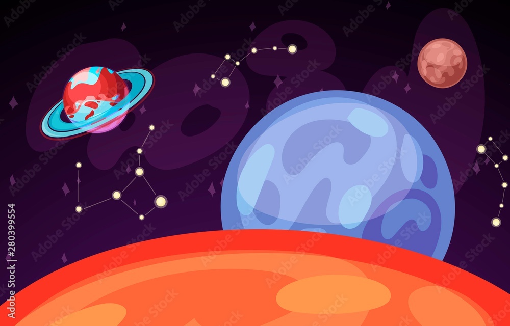 Space and planet landscape vector illustration. Planets surface with ...