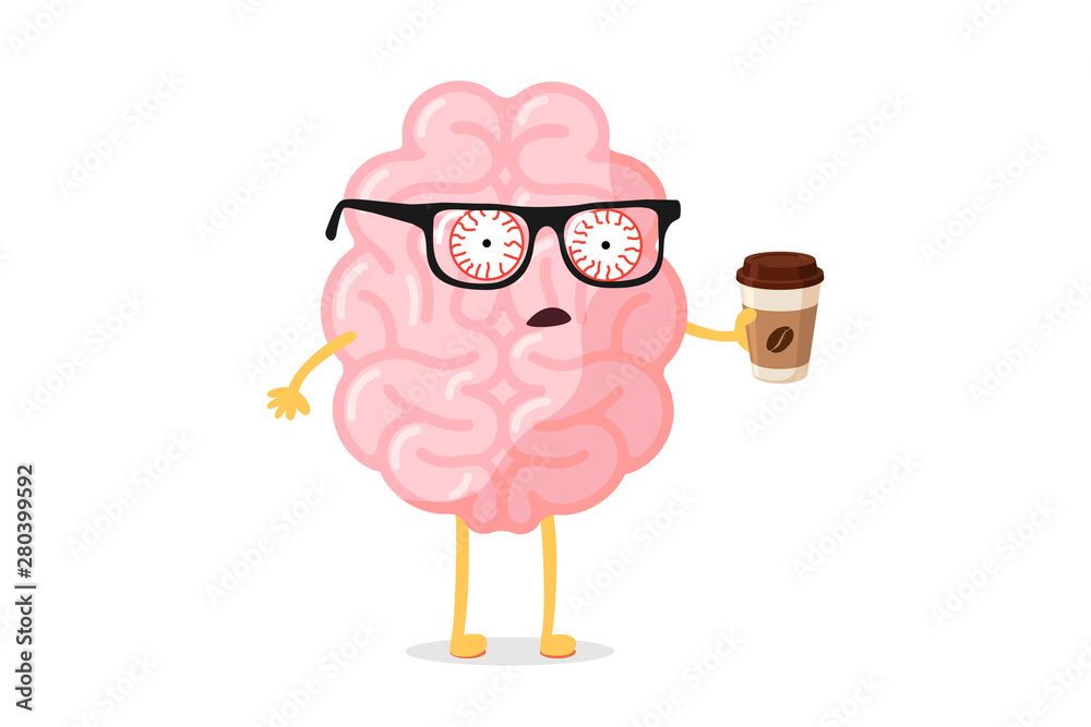 Tired fatigue bad emotion cute cartoon human brain character with hot ...