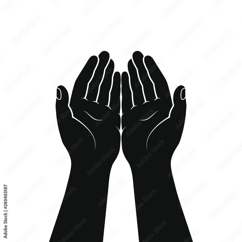 Gesture of the hands folded in prayer. Hands cupped together isolated ...