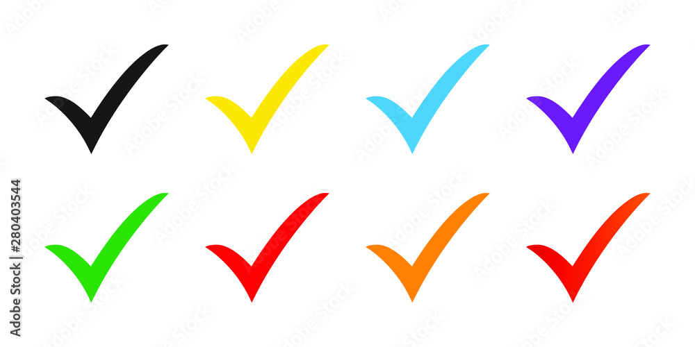 Set of colored check mark icons. Tick symbol, tick icon vector ...