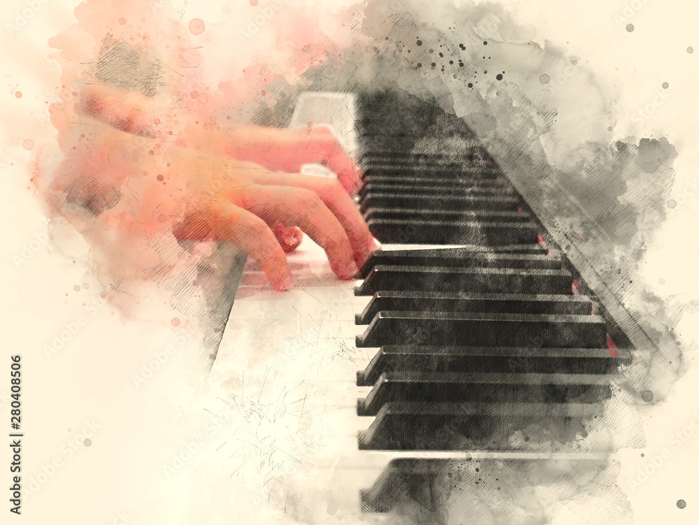 Abstract beautiful hand a woman playing keyboard of the piano ...