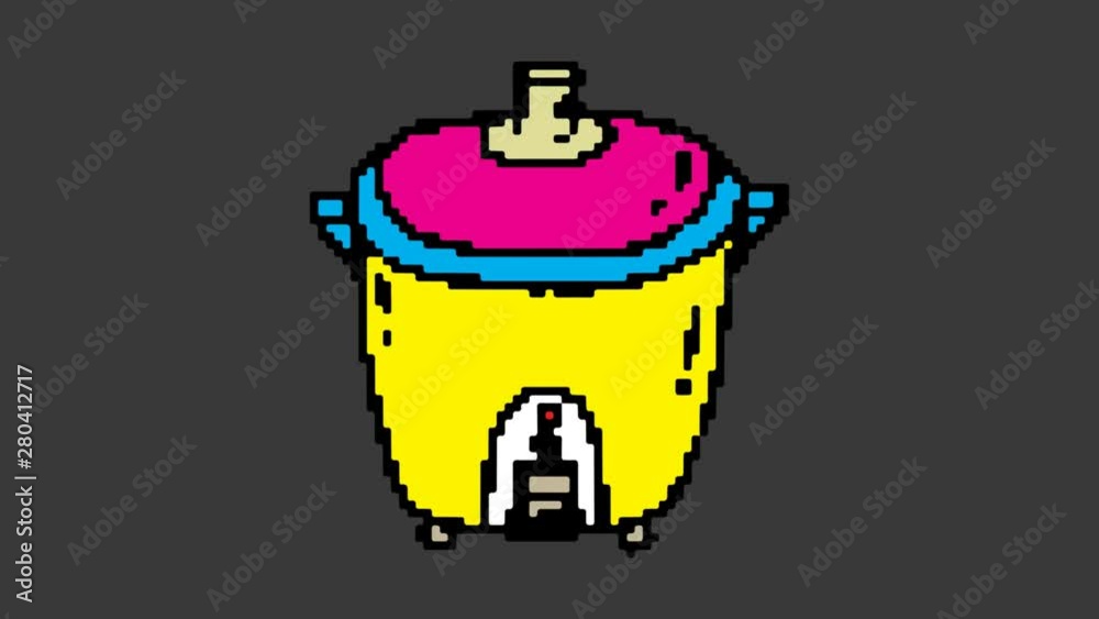 digital pixel art animation black screen with theme of rice cooker ...