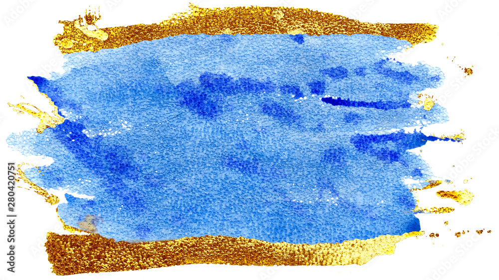 Coloured Watercolor Background. Blue and gold brush strokes Stock ...