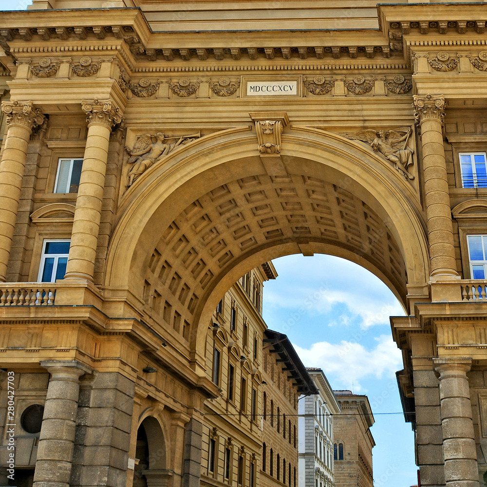Arcone Triumphal Arch at the Republic Square in Florence, Italy. The ...