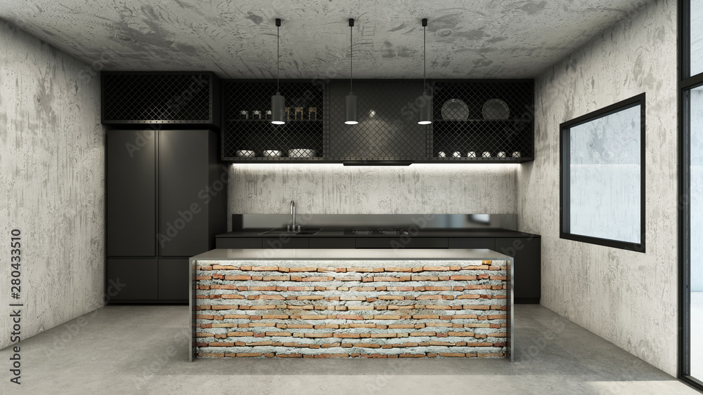 Kitchen Design Modern & Loft ,Top counter stainless,Brick counter,Back ...