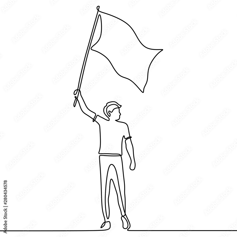 Continuous line drawing of person with flag Stock Vector | Adobe Stock