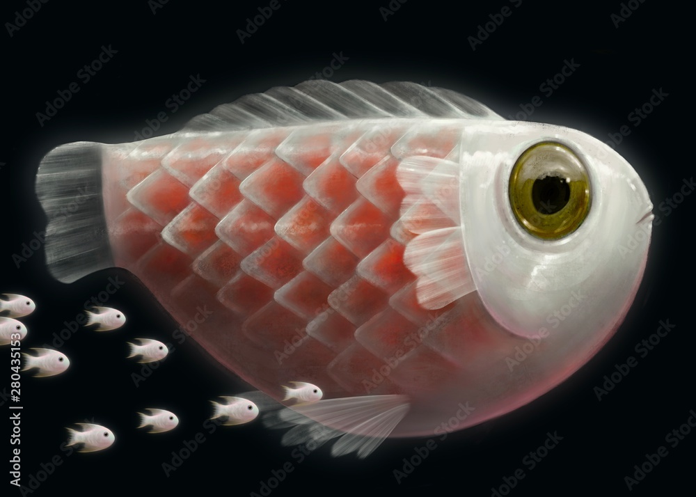 Cute mother fish with baby fish illustration, painting, animal Stock ...