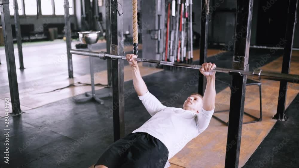 Close-up and handheld view. Efficient incline pull-ups to be fit. Best ...