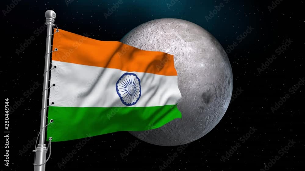 India flag over the moon. India's moon mission symbol. Science ...