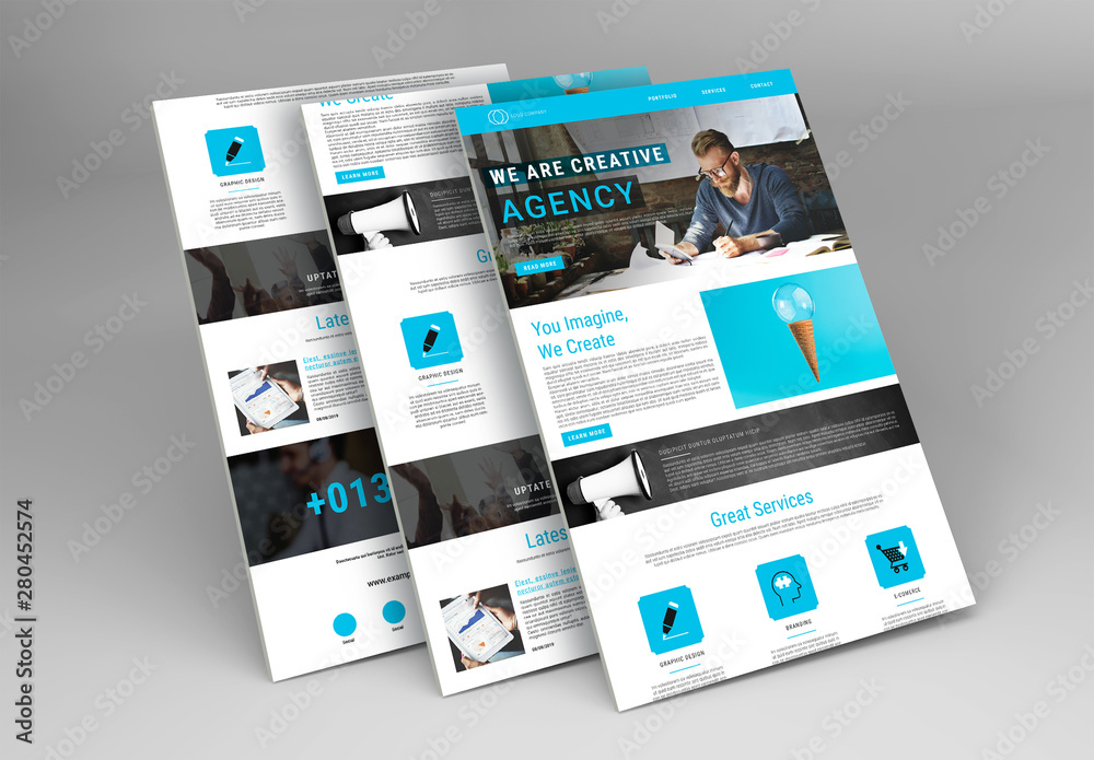 E-Newsletter Layout with Blue Accents Stock Template | Adobe Stock