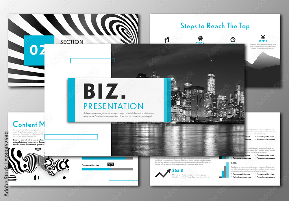 Presentation Layout with Blue and Black Accents Stock Template | Adobe ...