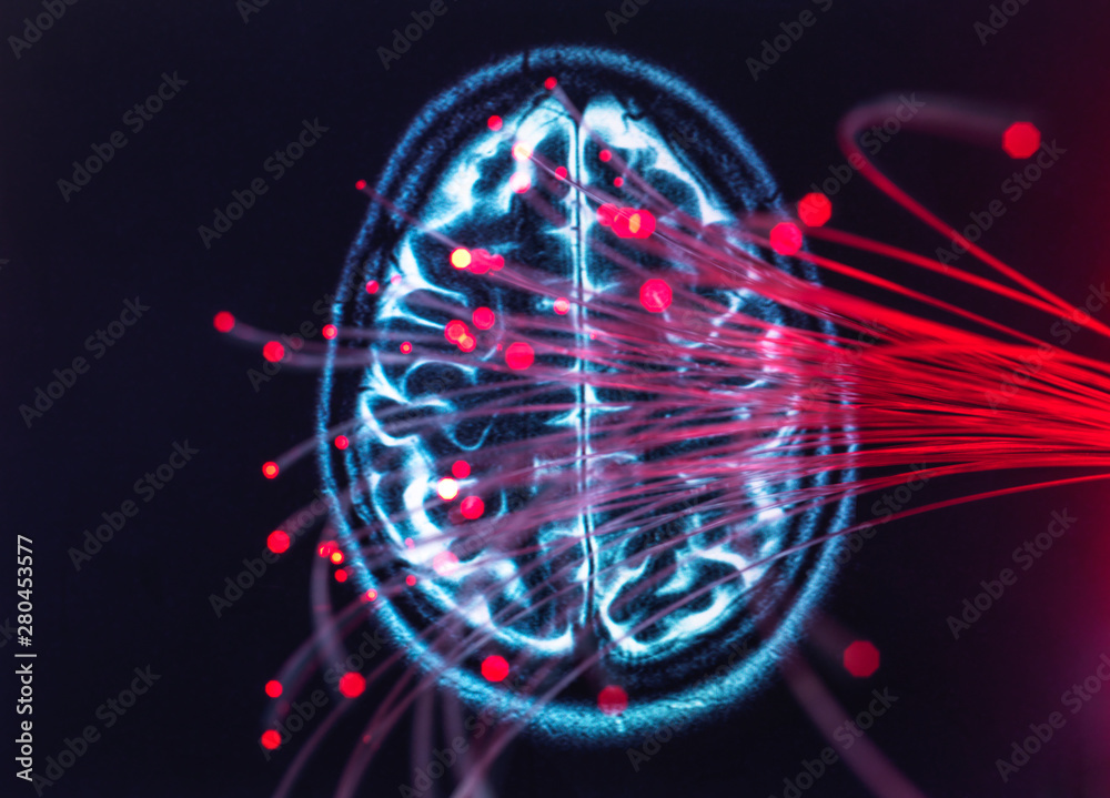 Neuroscience, Fiber optics carrying data around the brain Stock Photo ...