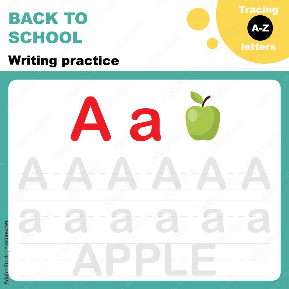Back to school. Writing practice worksheet. Tasing alphabet letters ...