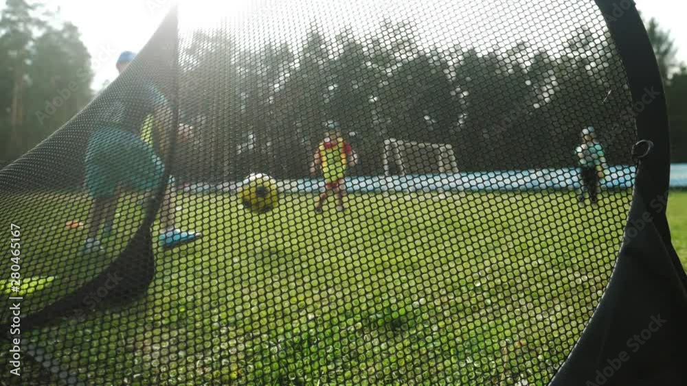 Vidéo Stock Children Training Playing Football Outdoor Stadium ...