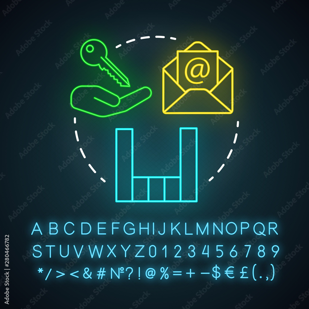 First and Last attribution neon light icon. Attribution modeling types ...