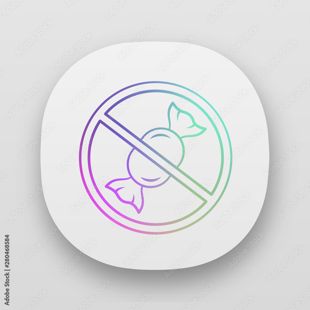 No candies prohibition app icon. Sugar free product. Diabetic diet. UI ...