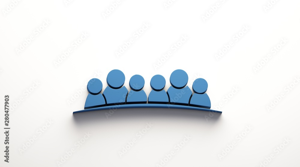 Six People Friends. Logo illustration. 3D Blue color render ...