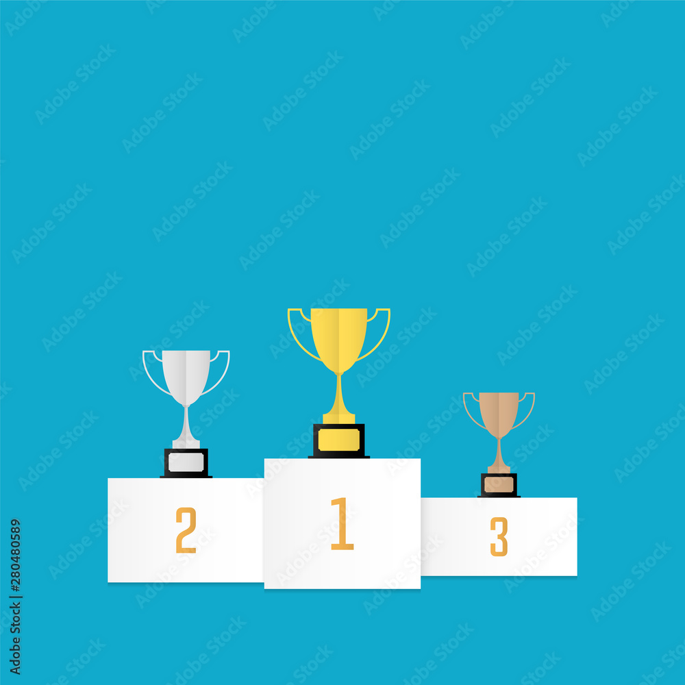 Winners cups on podium vector illustration in flat design style Stock ...