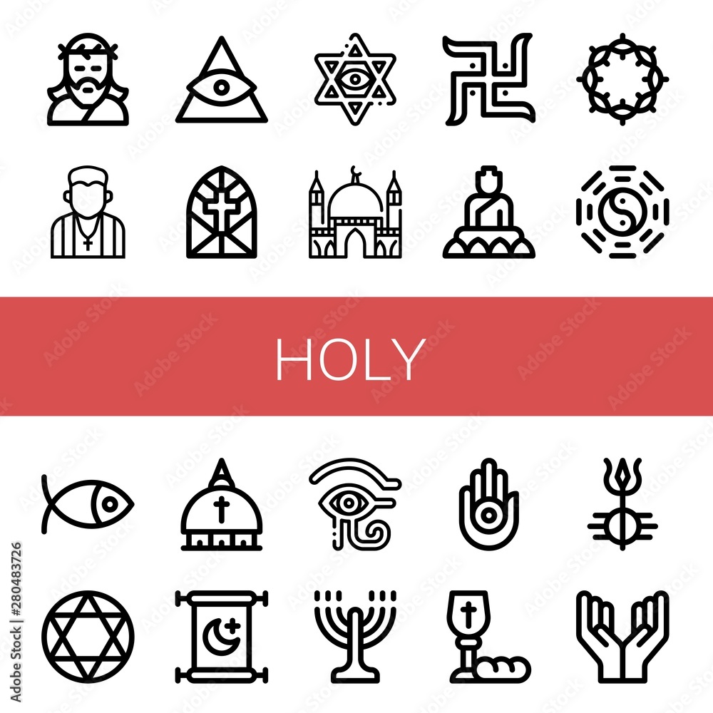 Set of holy icons such as Jesus, Pastor, God, Stained glass window ...