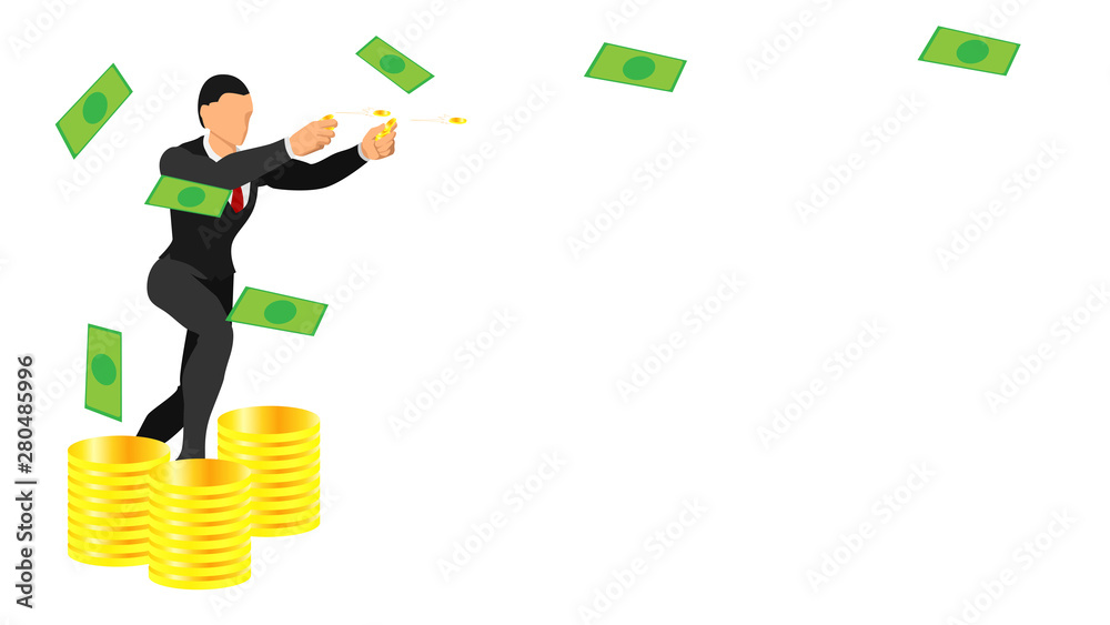 businessmen throw gold coins. flat vector characters with solid colors ...
