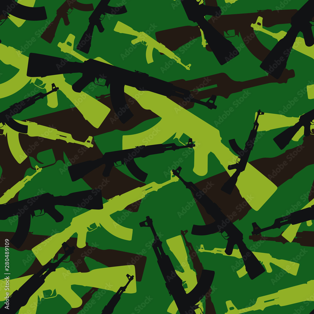 Seamless forest green assault rifle AK 47 military camouflage pattern ...