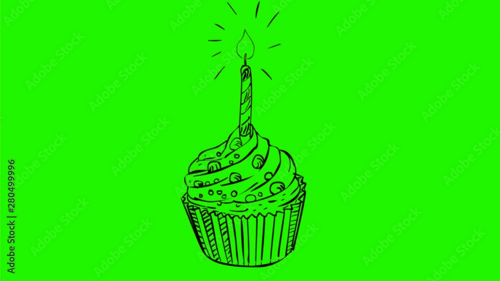 2d Animation motion graphics drawing of a birthday muffin sprinkles ...