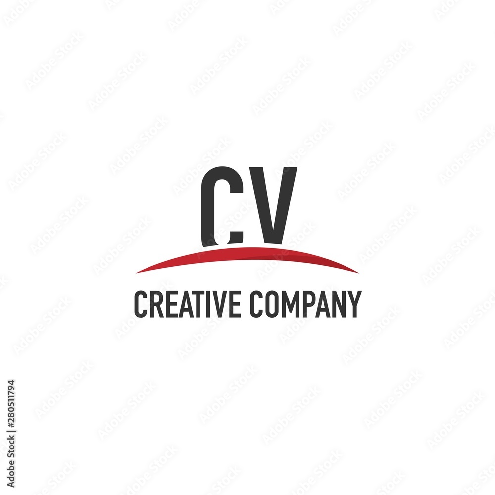 Initial Letter CV Design Logo with Red Swoosh Stock Vector | Adobe Stock