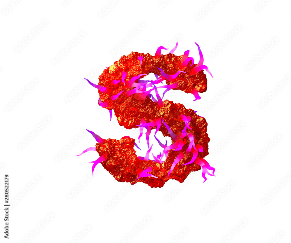 letter S of scary space font - red slime with pink tentacles isolated ...