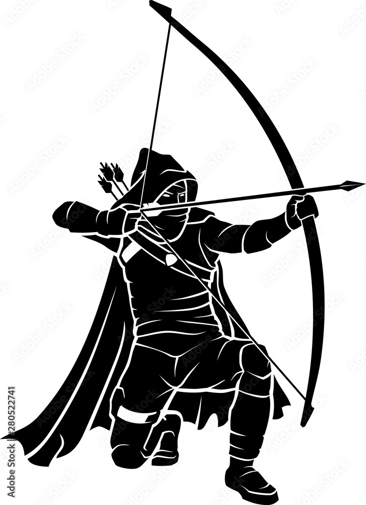 Archer Assassin Kneeling and Aiming Target Stock Vector | Adobe Stock