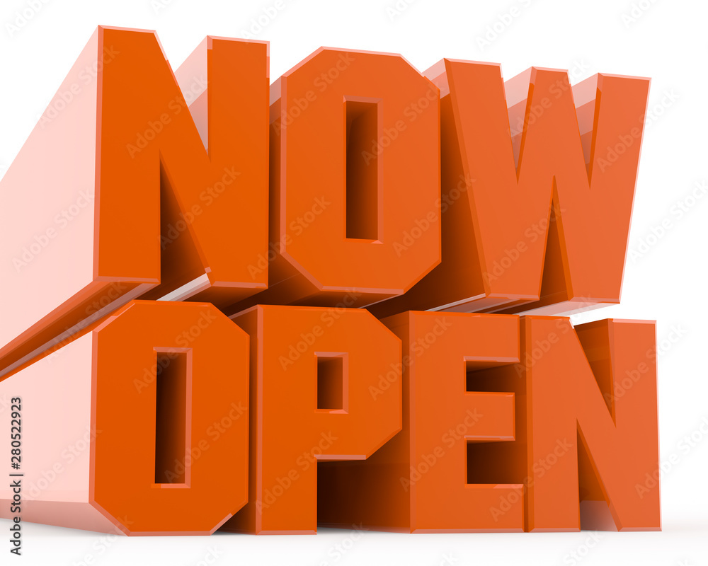 3D NOW OPEN word on white background illustration 3D rendering Stock ...