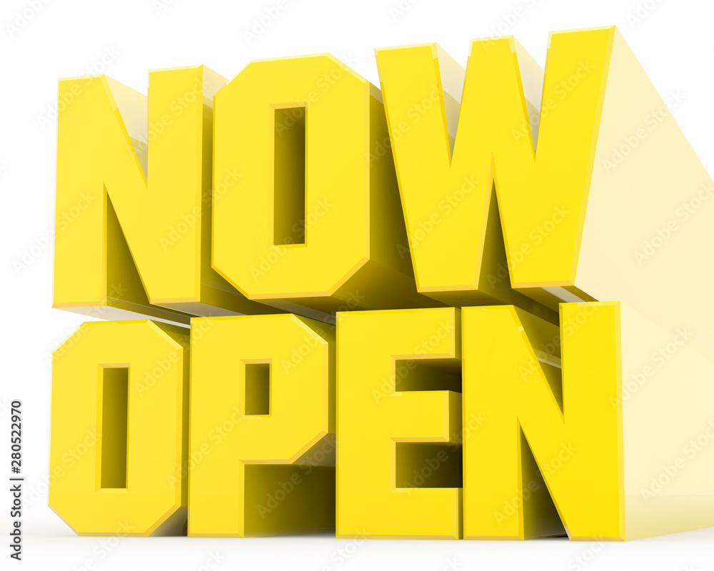 3D NOW OPEN word on white background illustration 3D rendering Stock ...