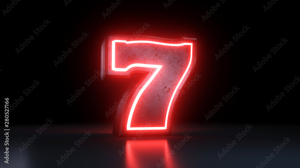 Lucky Seven Jackpot Symbol With Neon Red Lights Isolated On the Black ...