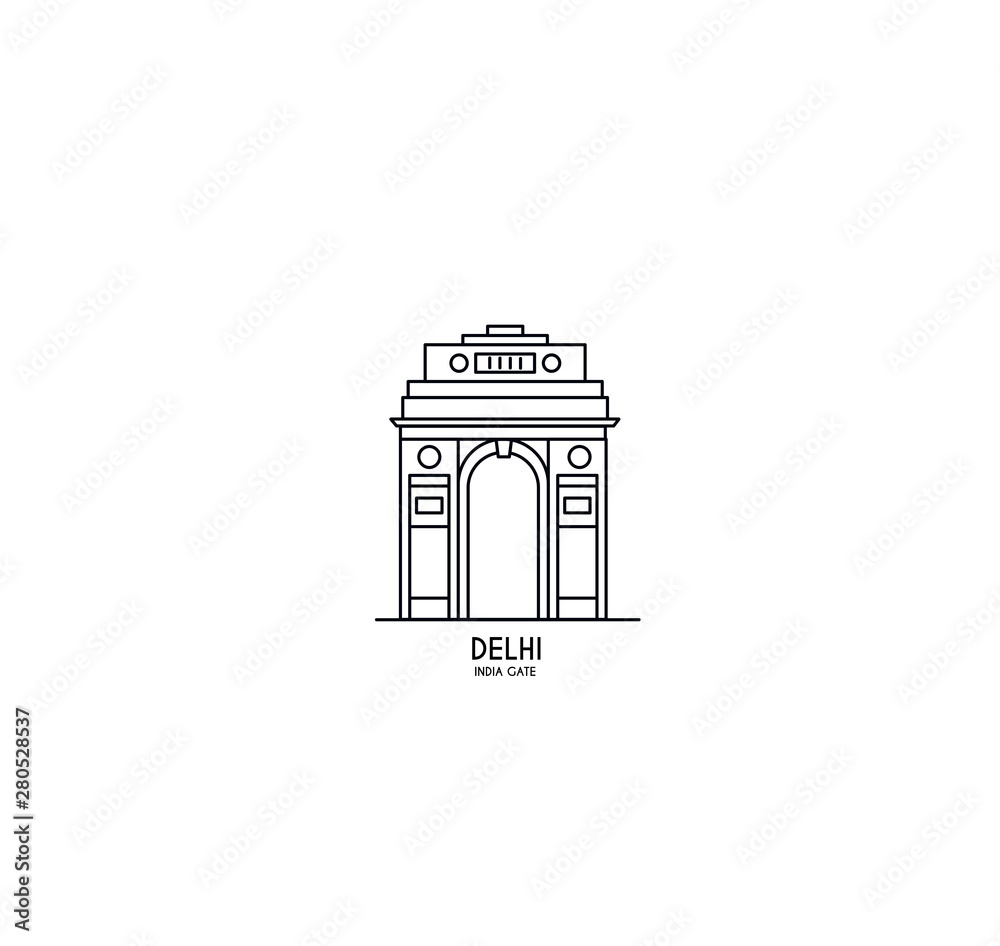 India Gate at New Delhi. 1920s triumphal arch and war memorial. Line ...