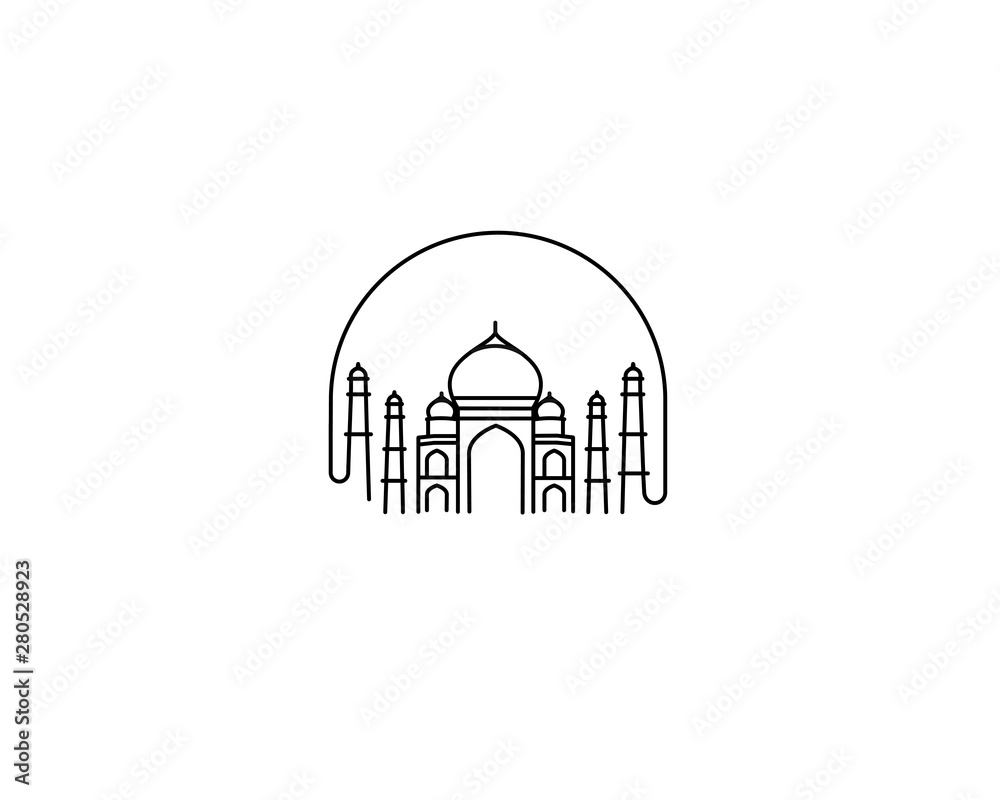 Taj Mahal Hand Drawn, India Agra - Line art vector illustration. Stock ...