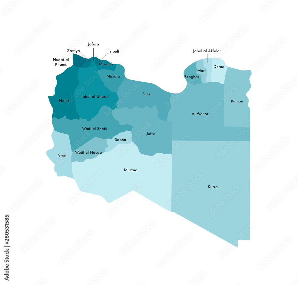 Vector isolated illustration of simplified administrative map of Libya ...