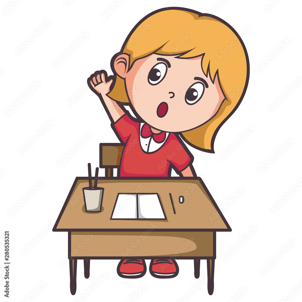 cartoon little girl asking on the class room Stock Vector | Adobe Stock