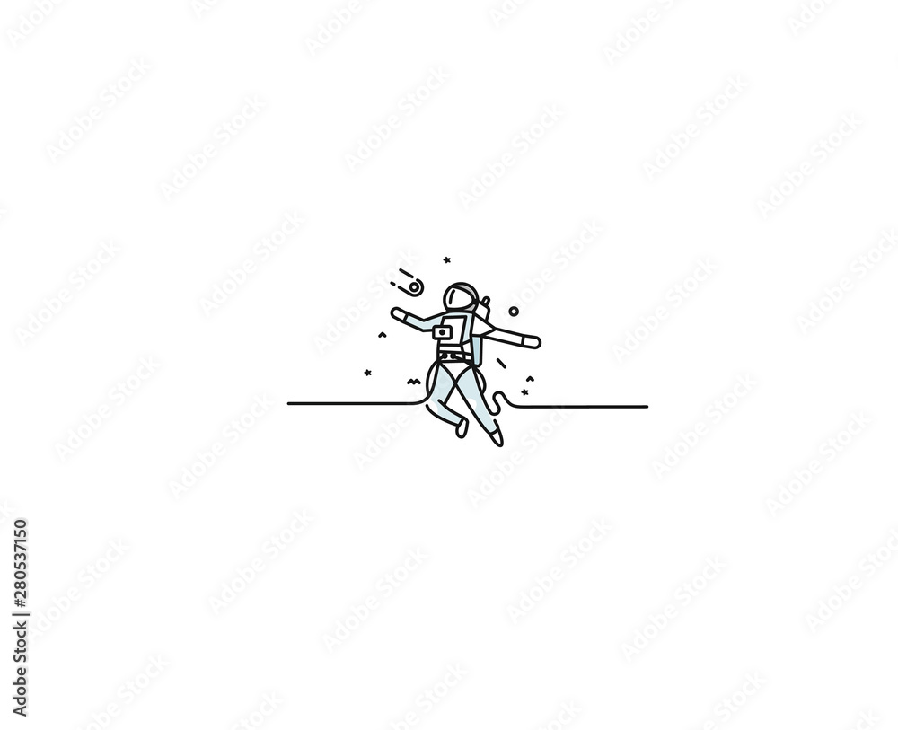 Astronaut falling down in a space - Flat Line Art Design Illustration ...