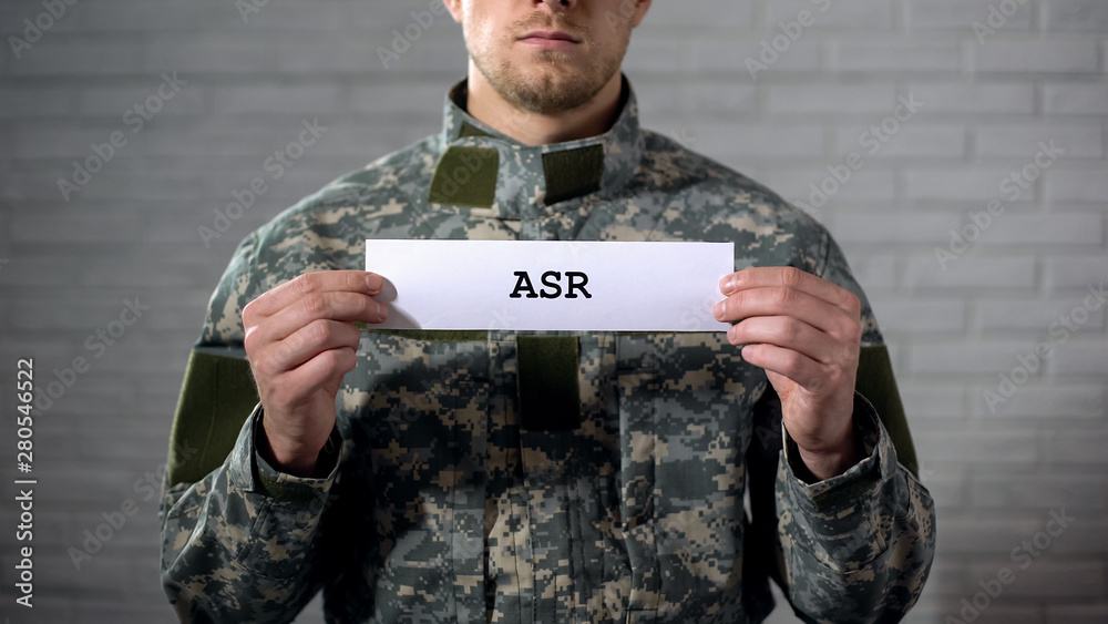 ASR written on sign in hands of soldier, acute stress reaction, health ...