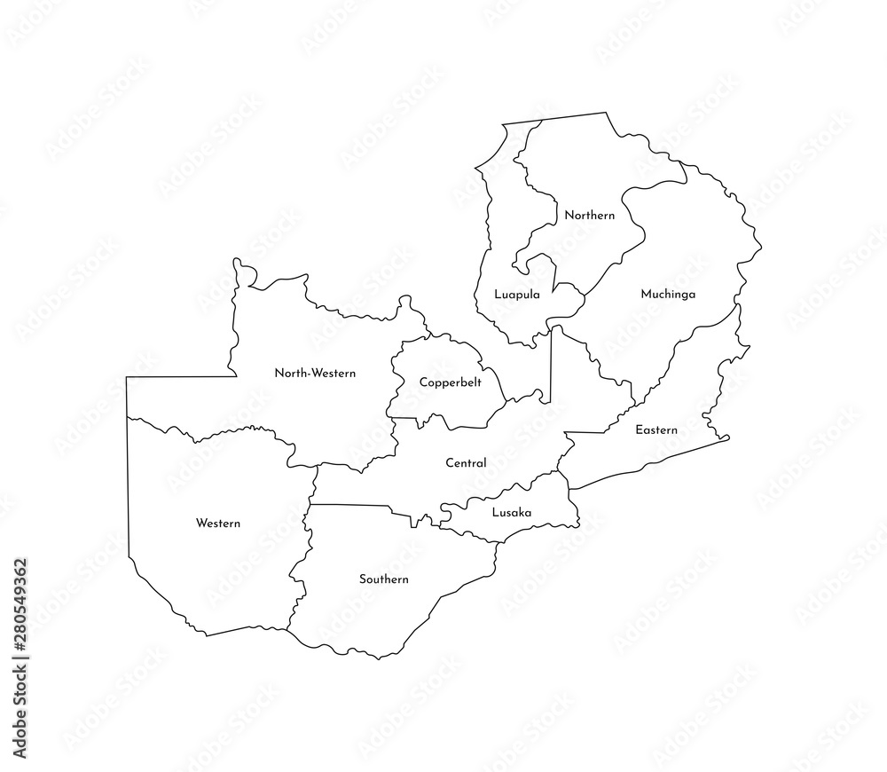 Vector isolated illustration of simplified administrative map of Zambia ...
