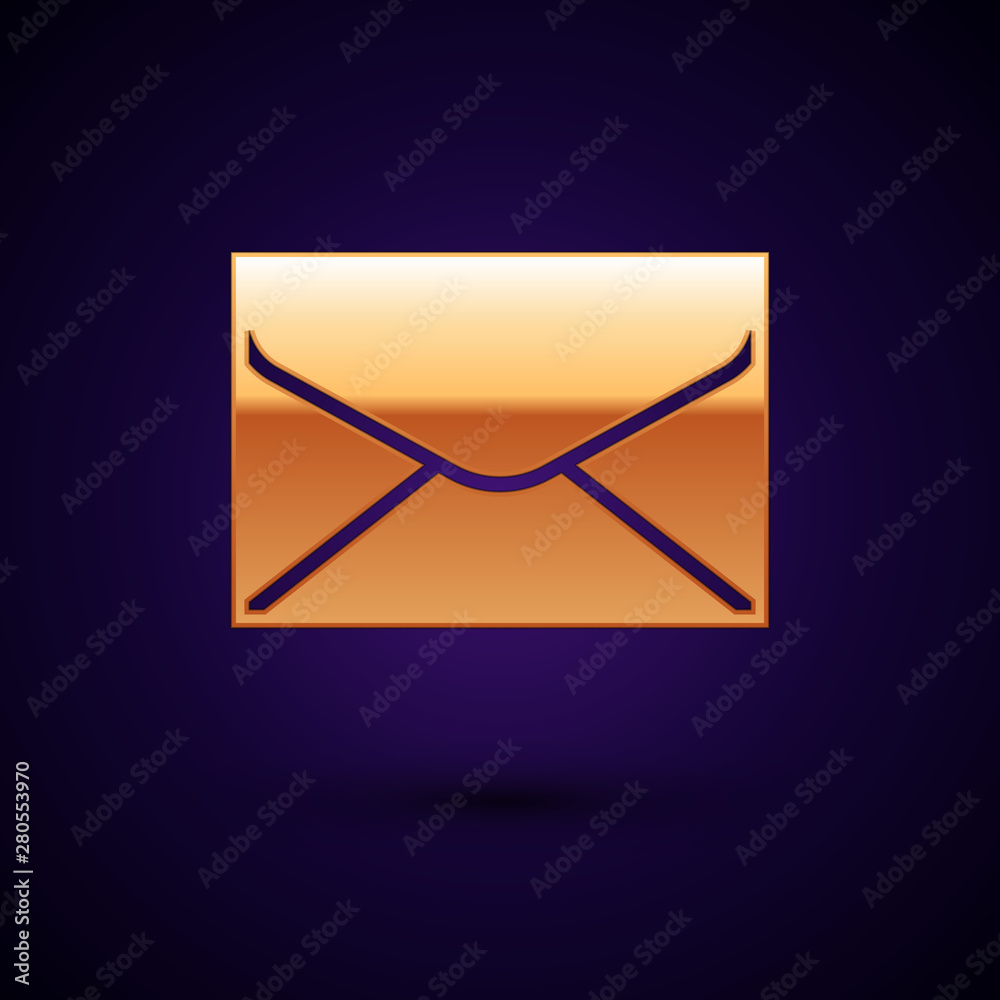 Gold Envelope icon isolated on dark blue background. Email message ...
