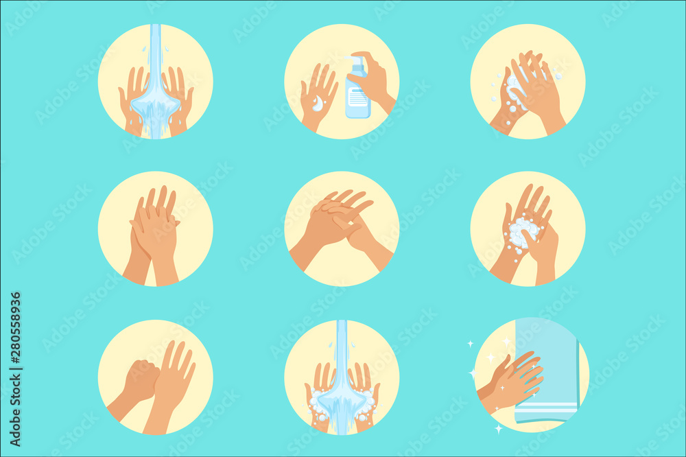 Hands Washing Sequence Instruction, Infographic Hygiene Poster For ...