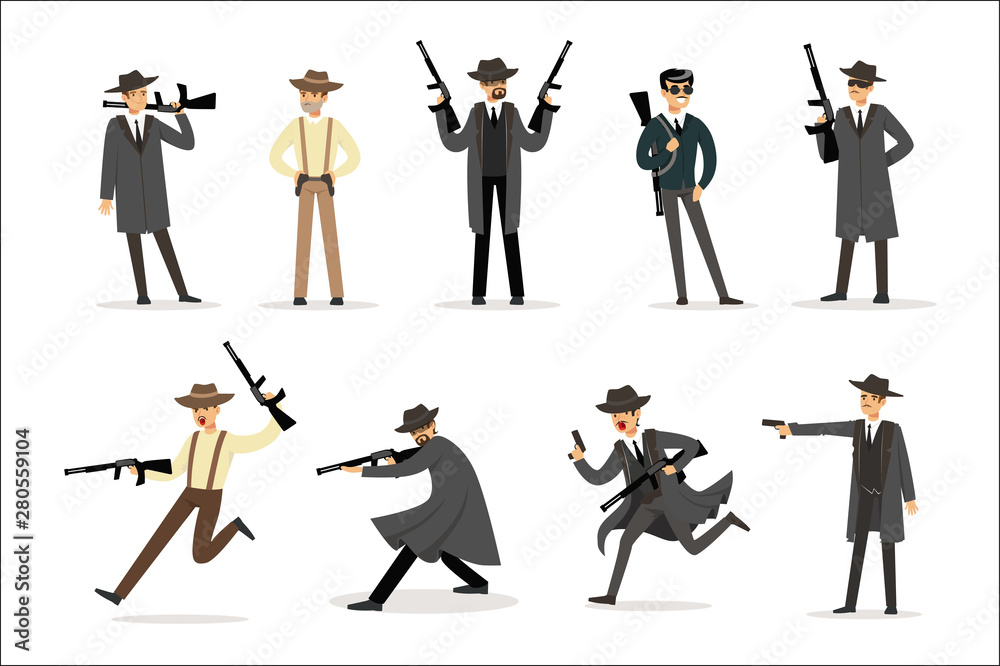 Vetor de American Mafia Mob Members Of 30s Set Of Cartoon Criminal ...