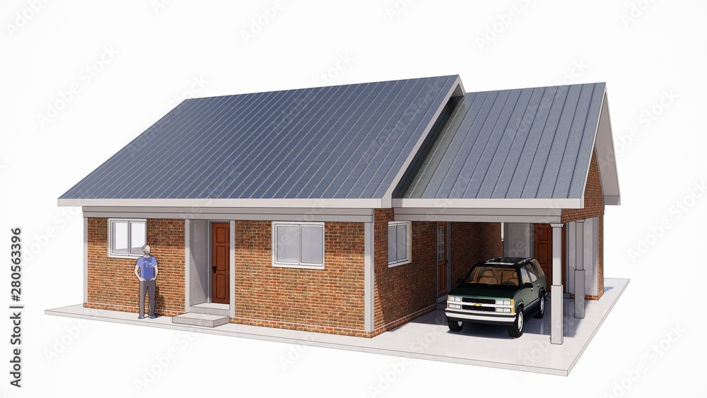 3d contemporary house block concret on a white background 3d ...