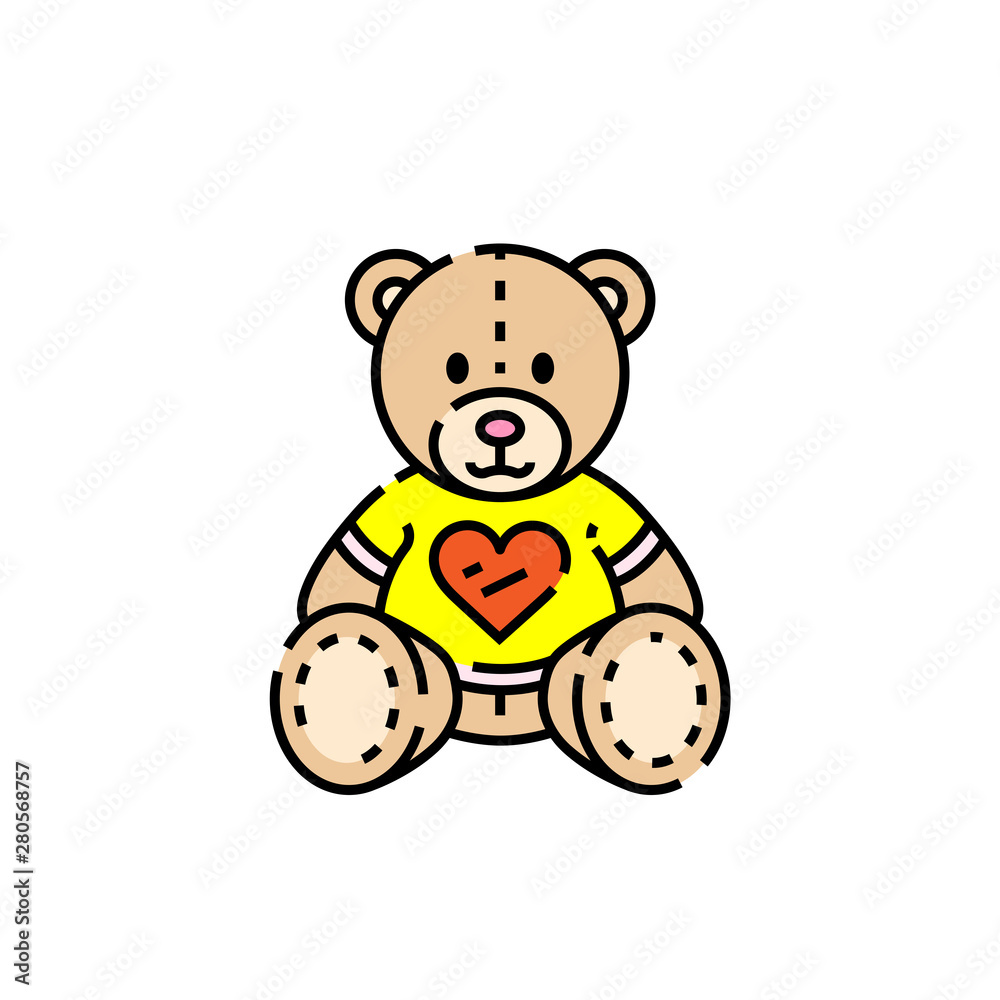 Teddy line icon. Cute brown bear symbol with red heart. Vector ...