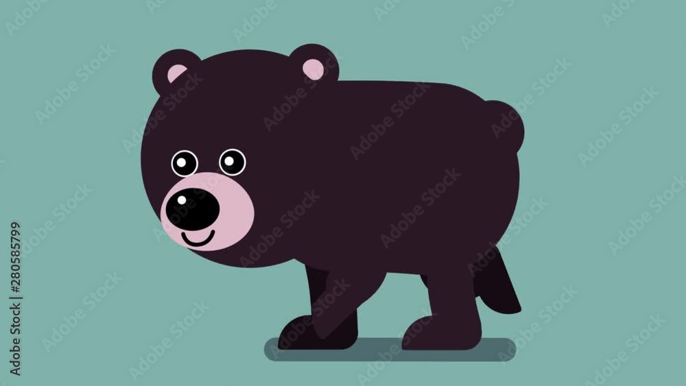 100 baby animals. Walk cycle of a cute baby black bear. 2D animation ...