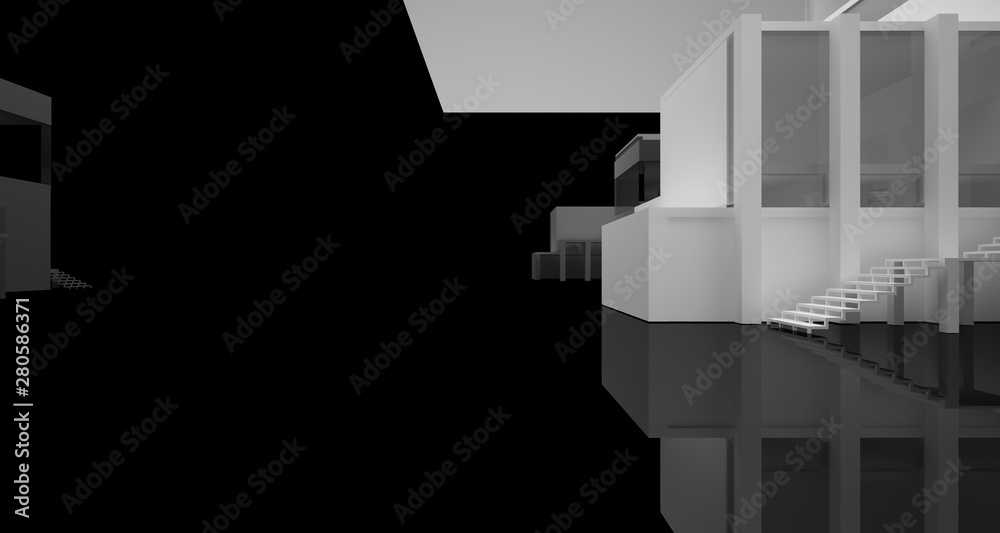 Abstract architectural white and black gloss interior of a minimalist ...