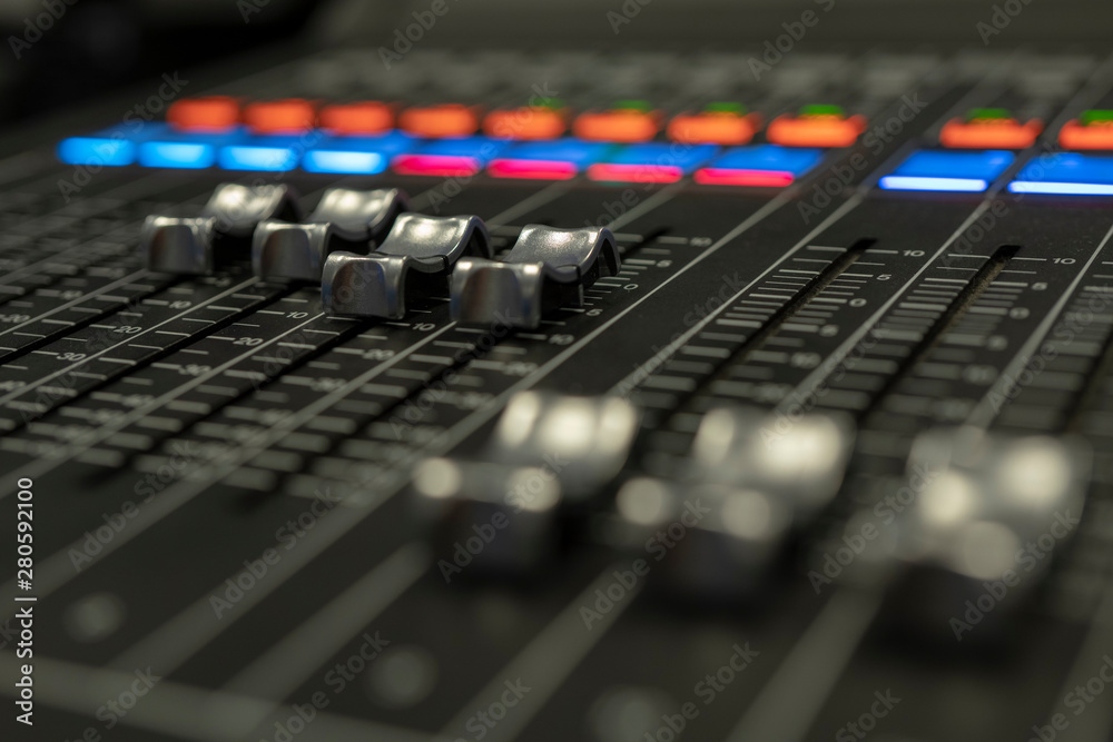 Audio Mixer with Faders moving from preset Stock Photo | Adobe Stock