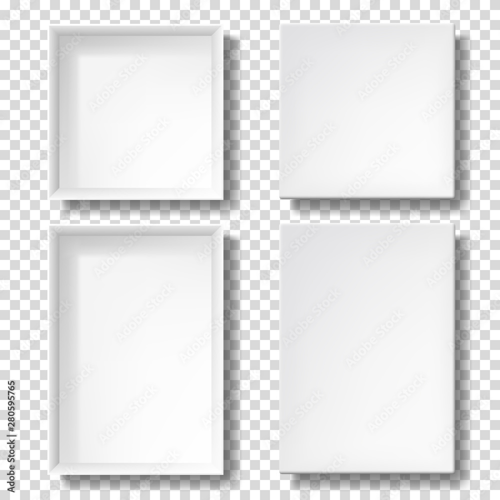 Realistic white box with shadow, blank box template with separate lid ...