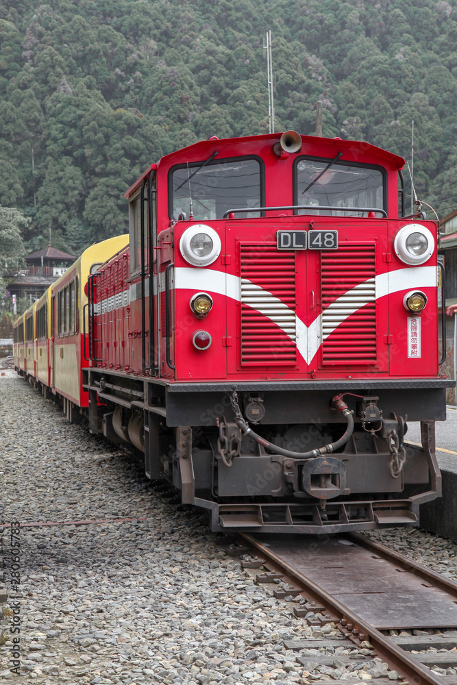 Alishan,taiwan-October 15,2018:The old red Train in Alishan Line ...