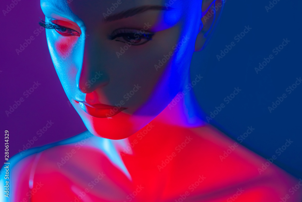 A female mannequin.Realistic doll.The face and shoulders of the dummy.A ...